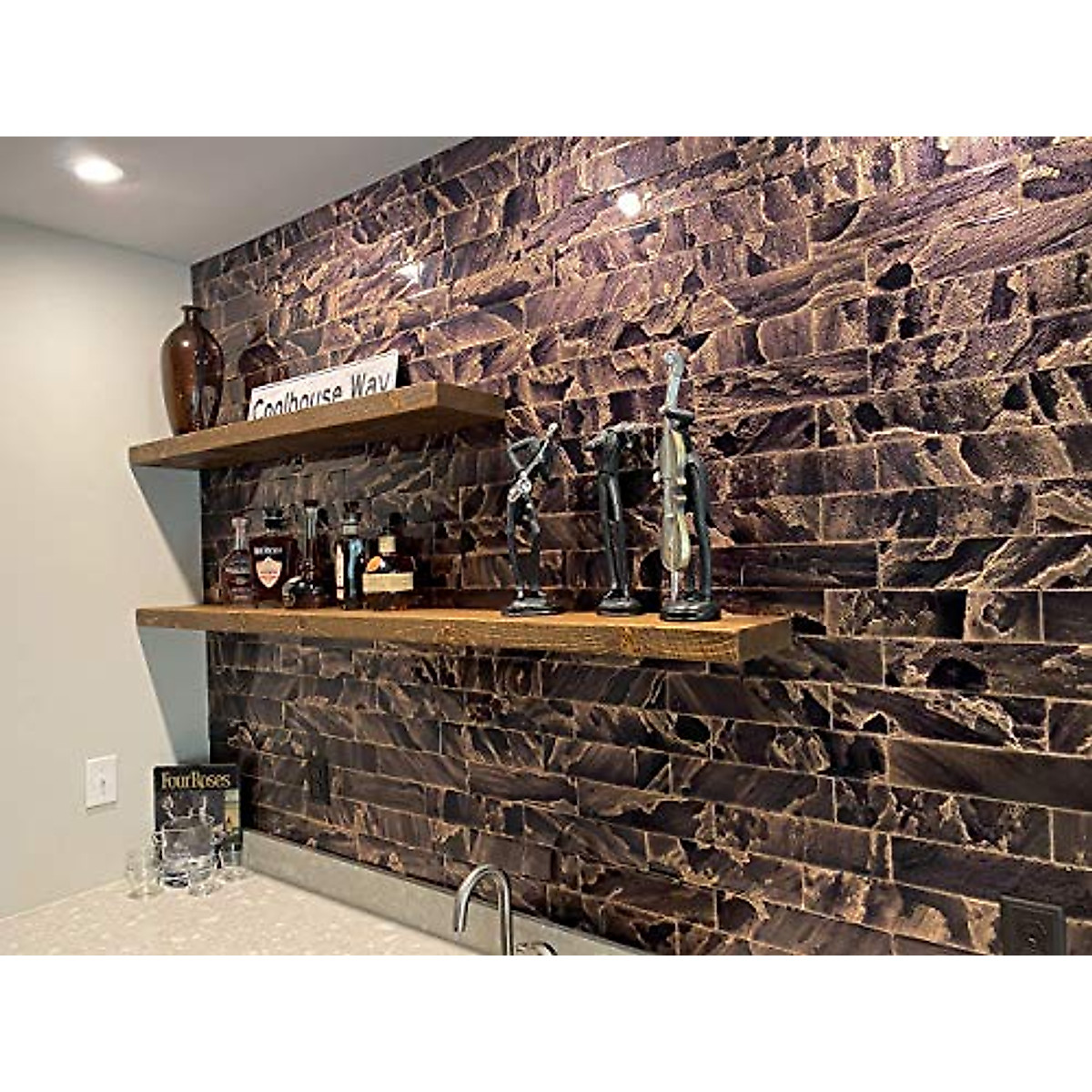 Joel's Antiques Floating Wall Shelf - Wood Decor & Long Shelf for Fireplace Mantel, Bookshelf, & Farmhouse - Wall-Mounted Rustic Stand, Wooden Hanging Display - Medium Brown, 72" x 8" x 2"