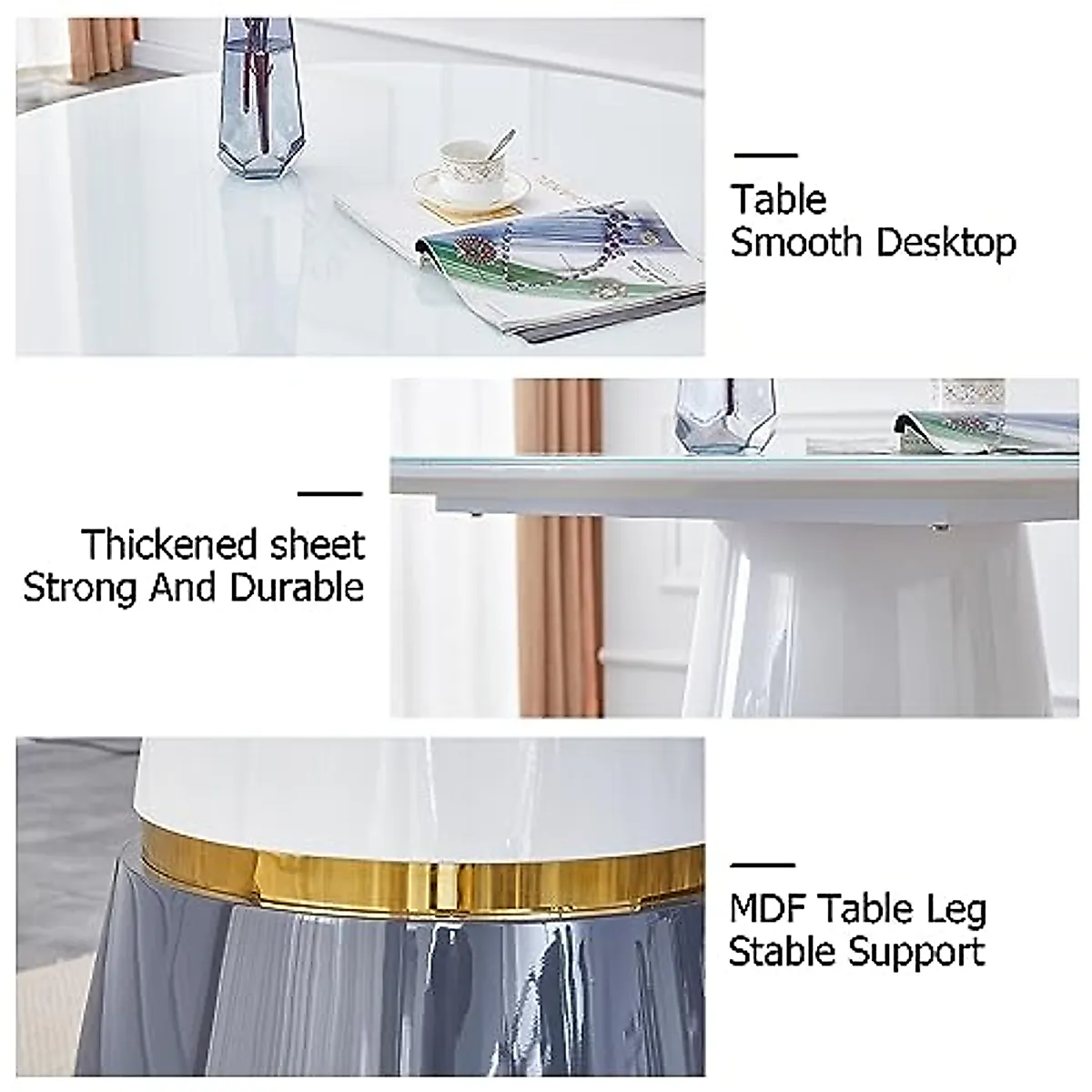 Mcltopz 47" Round Dining Table for 2-4 People, Circle Kitchen Dinner Table with White MDF Tabletop & Elegant Pedestal Base, Mid Century Modern Dining Room Table Leisure Coffee Table Living Room Table