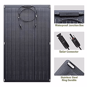 ALLPOWERS SF100 Flexible Solar Panel 100W 24V / 12V IP68 Monocrystalline Solar Modules Bendable Semi-Flexible Mono Solar Panel 100 Watt for RV Roof Boat Cabin Van Uneven Surfaces