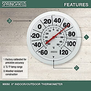 Springfield Indoor Outdoor Big Bold Thermometer, 8.5 Inch, White