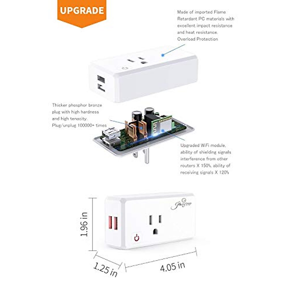 Jinvoo Smart Plug,WiFi Outlet Mini Socket 16A Work with Alexa and Google Home, Remote Control,Smart Plug Outlet with 2 USB Ports, Voice Control Remote Control, Timing Function