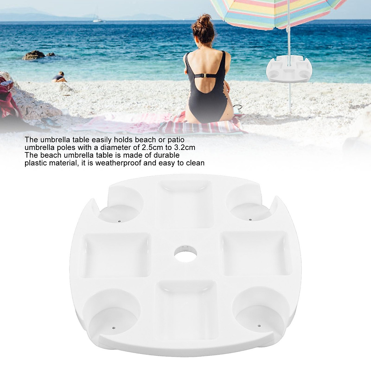 Umbrella Table Tray Round Cup Holder Drink Beach Umbrella Drink Tray Umbrella Tray White 4 Cup Liquor Desk Serving Tray Beverage Drinking Beverage Cocktail Poster Stand Desk Tray Circular Umbrella