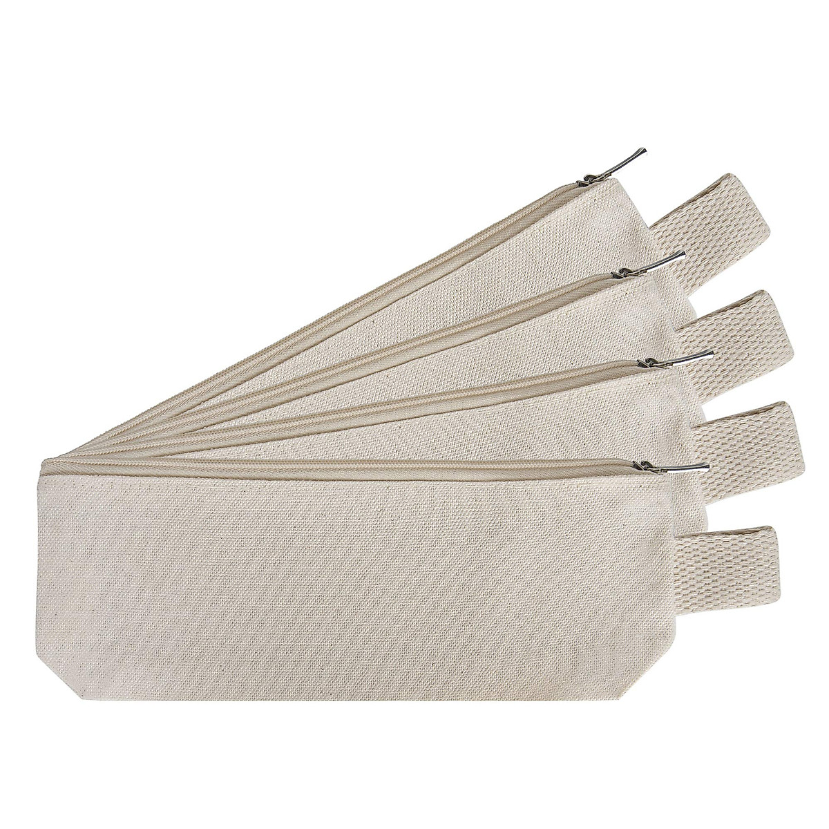 BUMBLE CRAFTS 4 PC Multipurpose Pencil Case Pouch with Zipper, Multipurpose Stationary, Pen Pencil Case, 9” x 3.5", 100% Cotton Canvas - Natural