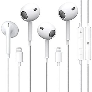 2 Pack Apple Earbuds with Lightning Connector【Apple MFi Certified】 Wired in-Ear Stereo Noise Canceling Isolating Headphones for iPhone 14/13/12/11/SE/X/XR/XS/8/7 (Built-in Microphone&Volume Control)