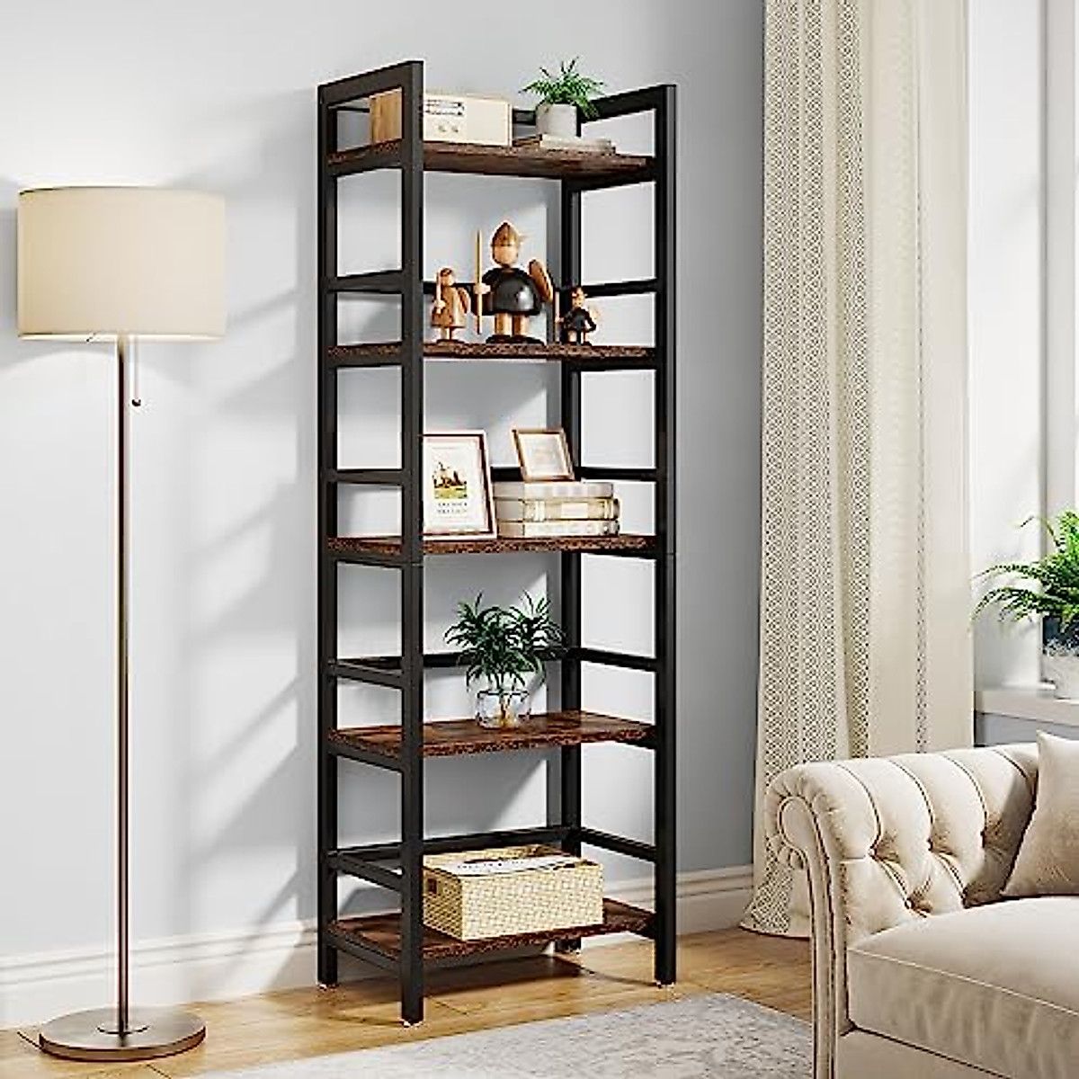 Tribesigns 5-Tier Bookshelf 69 Inch Industrial Bookcase Open Display Shelves Book Storage Organizer for Living Room, Home Office, Small Space