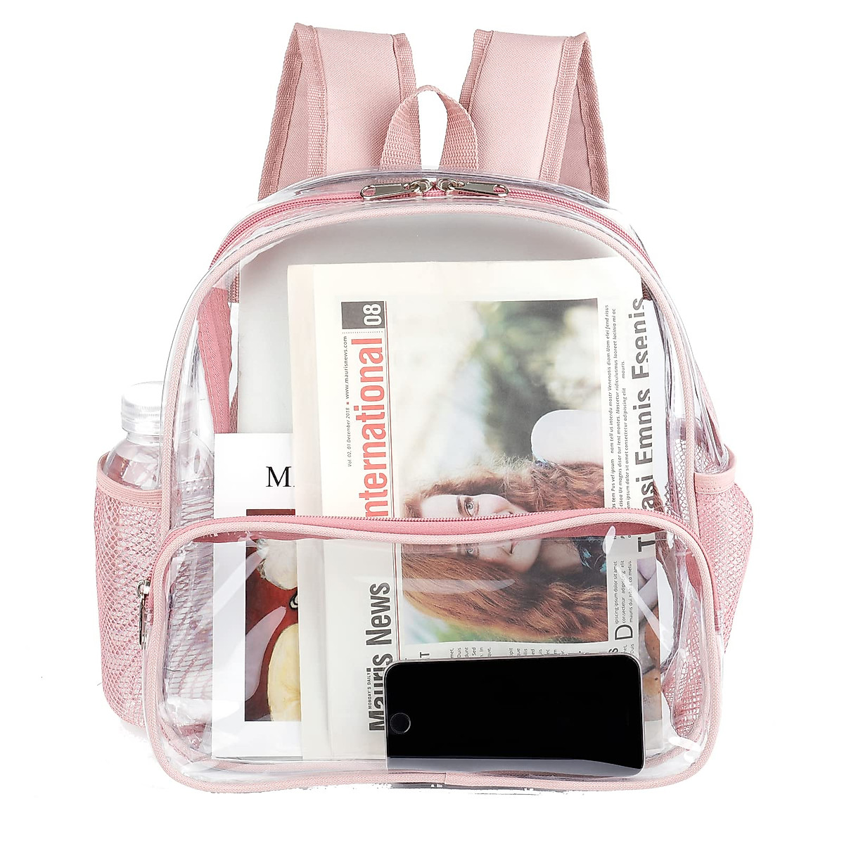 Small Clear Backpack Stadium Approved 12x12x6 Clear Mini Backpack for Girls Women ( Rose Gold )