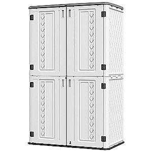 HOMSPARK Outdoor Storage Shed, 53 Cu.ft Outdoor Storage Cabinet with Lockable Doors, Double Layer Resin Vertical Storage shed for Garden, Patio, Backyard, 4×2.5×6.6 FT