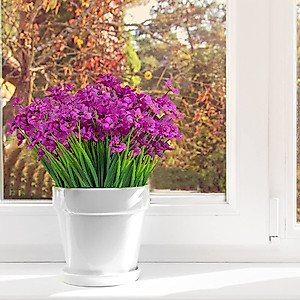 16 Bundles Artificial Plants for Outdoors UV Resistant No Fade Fake Plastic Flowers Decoration Faux Plastic Greenery Garden Indoor Home Yard Kitchen Office Wedding Porch Window Box Decor (Purple) .