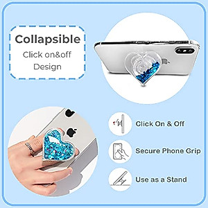 GRIPONG Cute Heart Shape Quicksand Glitter Expandable Collapsible Mobile Phone Grip Stand Holder for Smartphone Tablet Cell Phone Accessory (Pink Sparkle Quicksand)