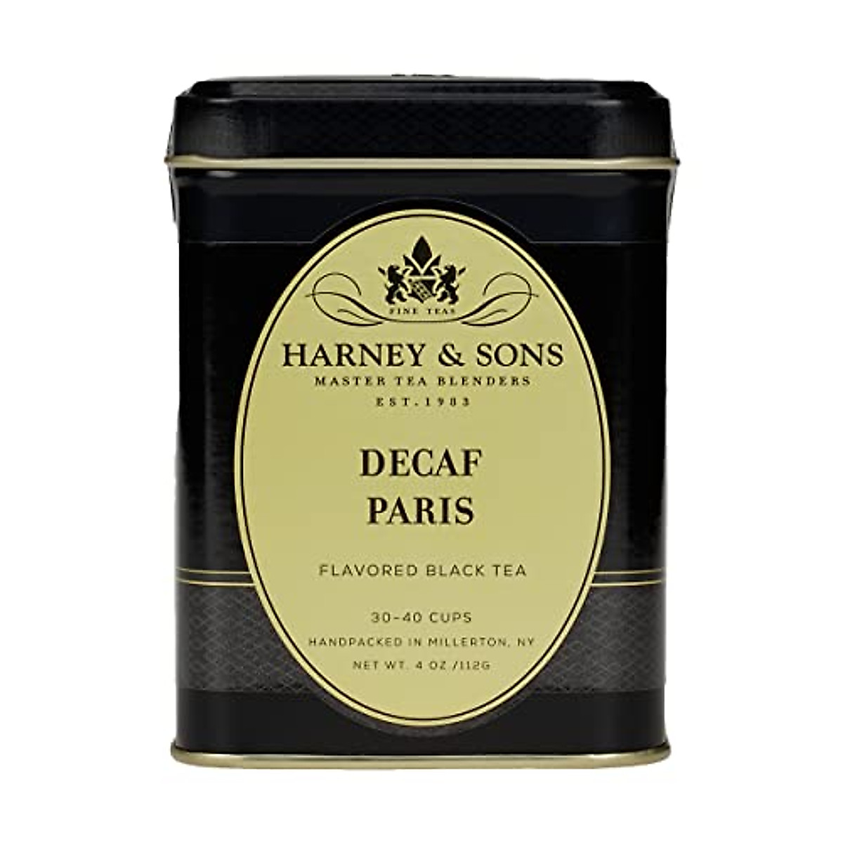 Harney & Sons Decaf Paris, 4oz Tin of Loose Leaf Black Tea w/Fruit and Caramel Flavors