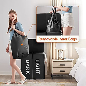 Lifewit 136L Double Laundry Hamper with Lid and Removable Laundry Bags, Large Divided Hamper, Collapsible 2 Section Laundry Basket with Handles for Bedroom, Bathroom, College Dorm, Laundry Room, Black