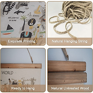 Animal World Map Hanging Canvas Wall Art , World Maps for Kids Wall, Baby Room World Map, Animals of The World Poster for Children Education, 24"x18" Ready to Hang