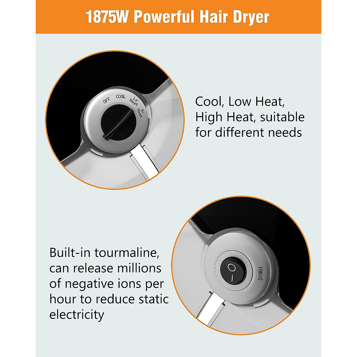 COLLIFORD Ionic Hooded Hair Dryer, 1875W Professional Height Adjustable Standing Hair Dryer Bonnet with 3 Temperature Settings, Portable Salon Dryer with Rolling Wheels for Home & Hairstylist