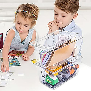 HANSGO Refrigerator Organizer Bins with Lid, 4PCS Stackable Organizer Basket Bins with Handles Clear Plastic Pantry Organizer and Storage Bins for Fridge Kitchen Bedroom Office