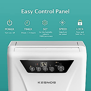Kesnos 2500 Sq. Ft Large Dehumidifier for Home and Basement with 6.56ft Drain Hose and Front Water Tank, 24Hr Timer and Auto Defrost Ideal for Large and Medium Sized Rooms, Bedrooms, Laundry Rooms