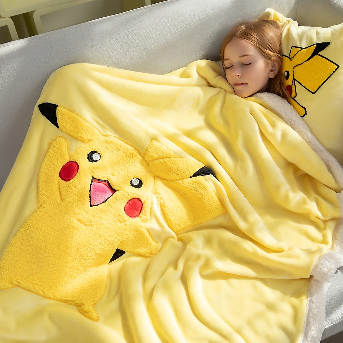 Kids Throw Blnaket 3D Cartoon Embroidery Soft Sherpa Plush Blanket Boys Girls Gifts Yellow
