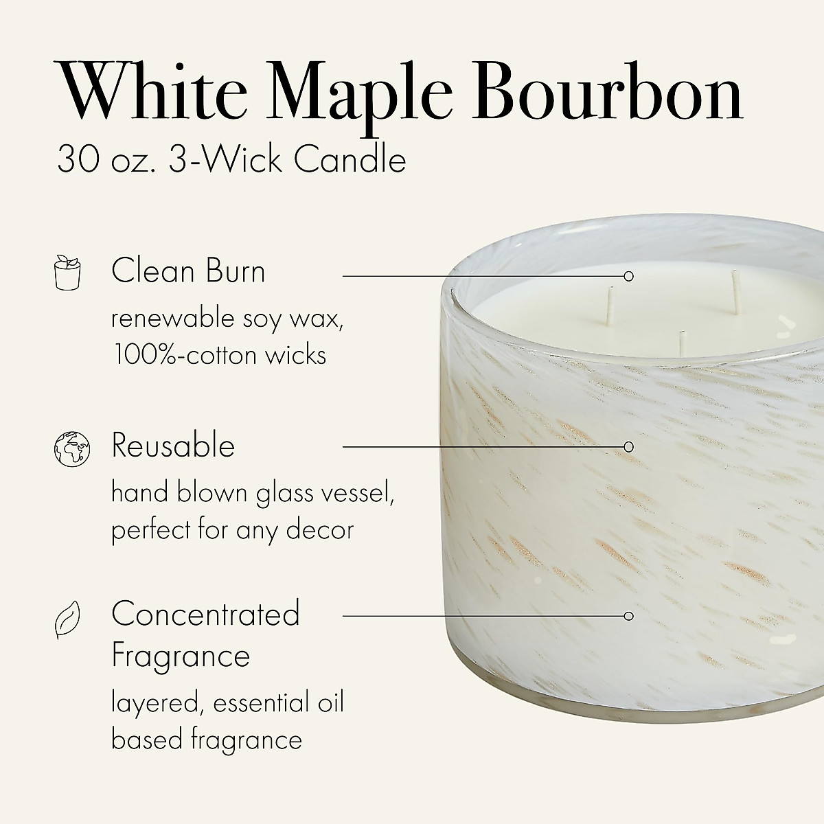 LAFCO New York 2024 Holiday 3-Wick Candle, White Maple Bourbon - 30 oz - 120-Hour Burn Time - Reusable, Hand Blown Glass Vessel - Made in The USA
