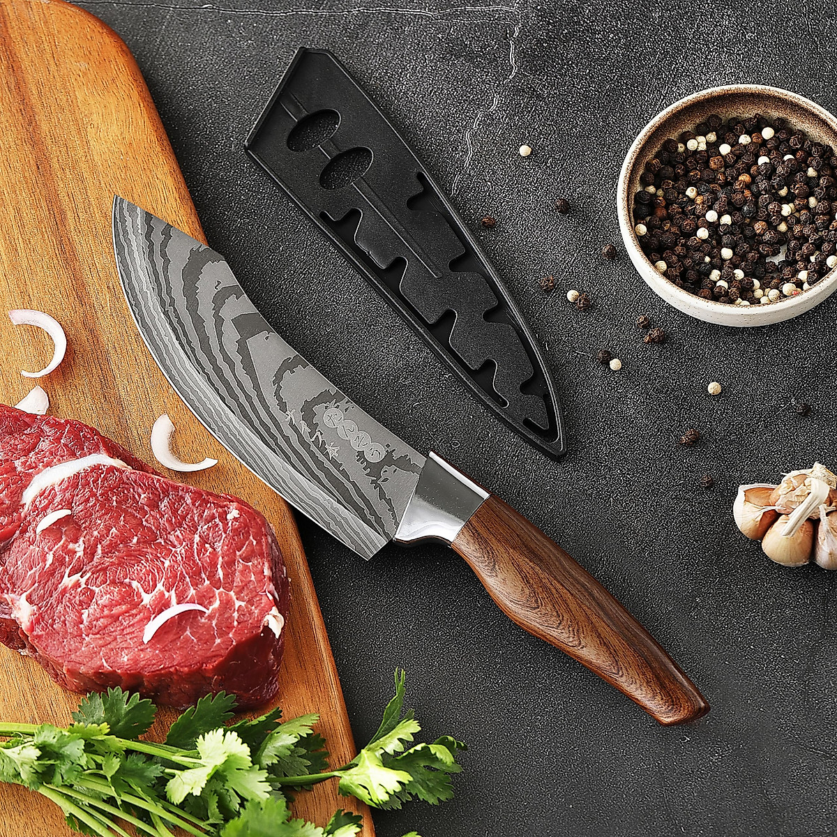 3PCS Japanese Kitchen Knife Set, Kaloo Japanese Knives, 7inch Chef knife, 7inch Cleaver knife, 6inch Boning knife and 3 Matched Knife Sheath, Stainless Steel Blade with Ergonomic Plastic Handle