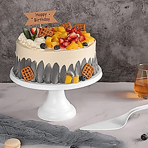 ECOWAY Round Cake Stand 9.84 Inch with Cake Spatula, White Bamboo Cupcake Stand, Dessert Display Plates for Snacks and Cookies, Candy Dish for Birthday Parties, Weddings, Baby Shower and Other Events