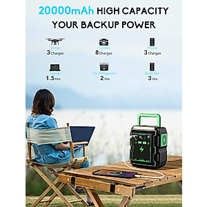 110V/80W Portable Power Station 20000mAh Power Station Mini Power Bank with AC Outlet LED Light Camping Power Bank Survival Road Trip Car Camping Accessories Essentials Gear,1 USB-C PD,1 AC,1 DC,2 USB