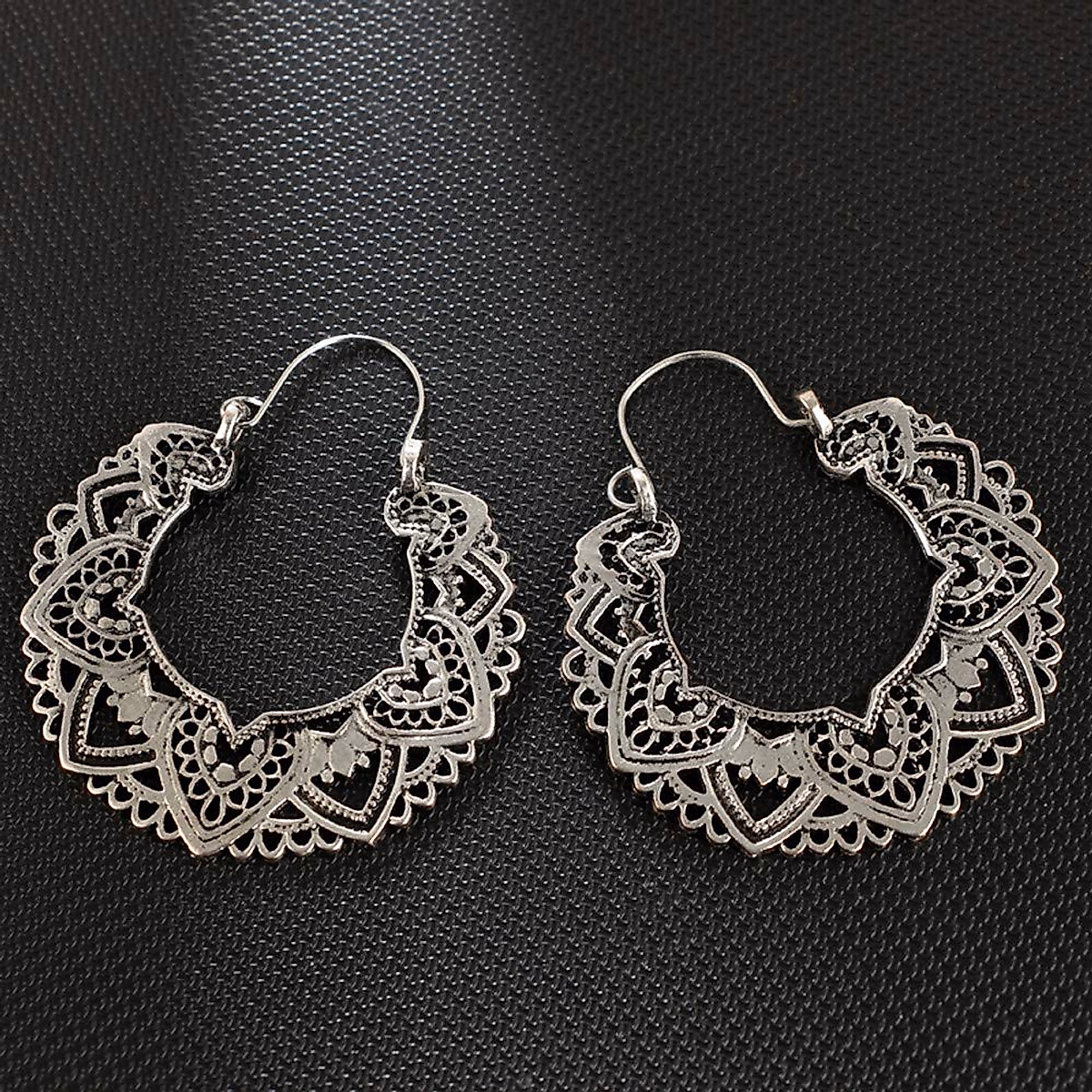Women Earrings Ethnic Jewelry Enamel Earrings Boho Vintage Drop Earrings (Silver, One Size)