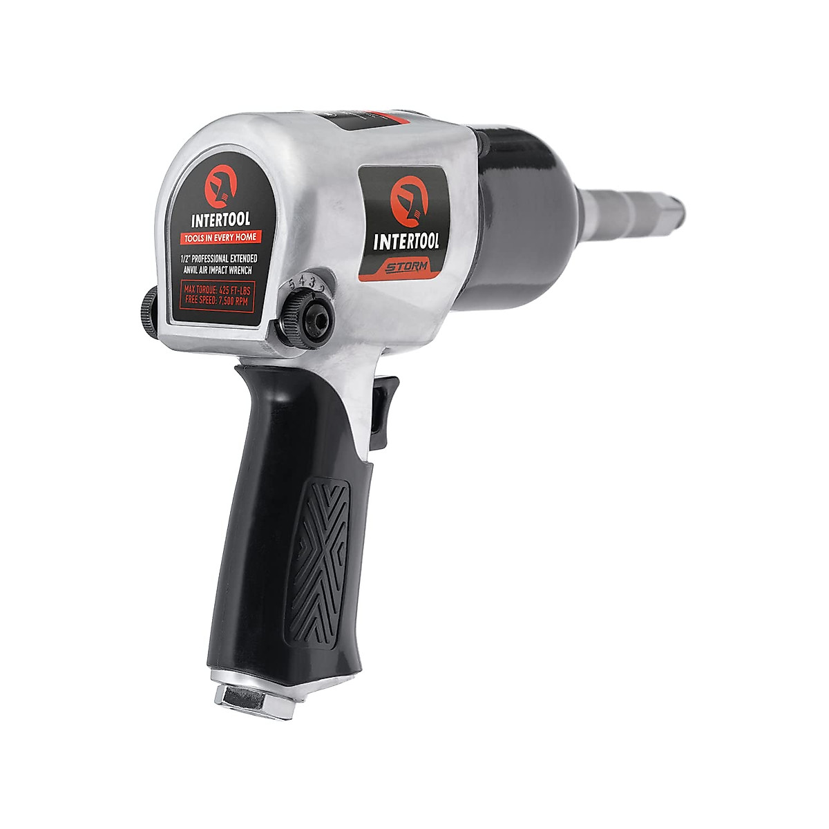 INTERTOOL Air Impact Wrench, 1/2-Inch Square Drive, 3” Extended Anvil, Truck & Car Tires, Auto & Construction Repair PT08-1103