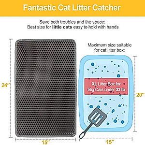 LeToo Cat Litter Mat Grey Trapping for Litter Box, No-Toxic & Large, Urine & Waterproof, Honeycomb Double Layer Anti Tracking Kitty Mats, No Phthalate, Washable Easy Clean (24" x 15", Grey)