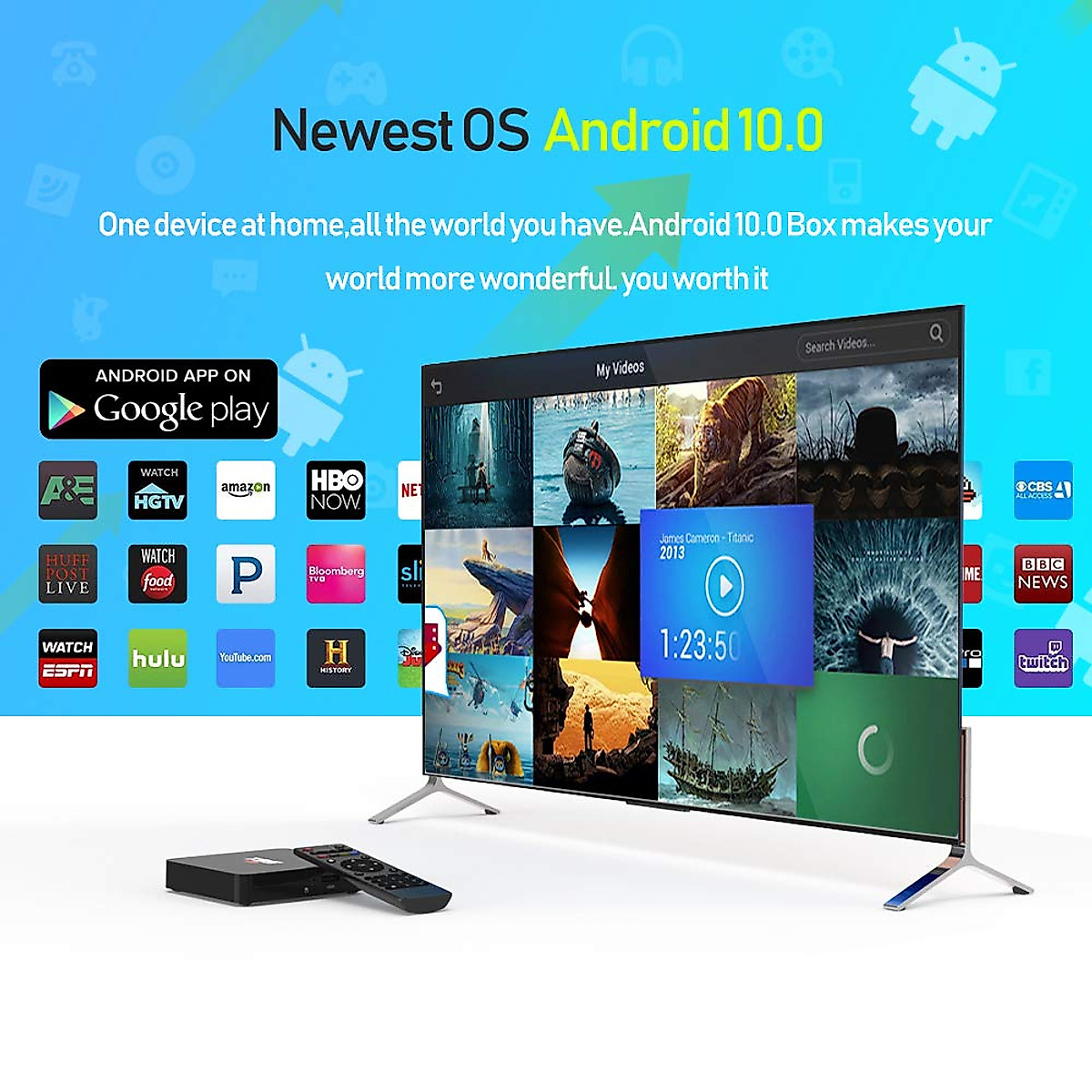 Android 10.0 TV Box, TUREWELL Android Box Super 2GB RAM 16GB ROM Allwinner H3 Quad-Core Media Player Support 2.4GHz WiFi, 3D 4K H.265 Smart TV Box