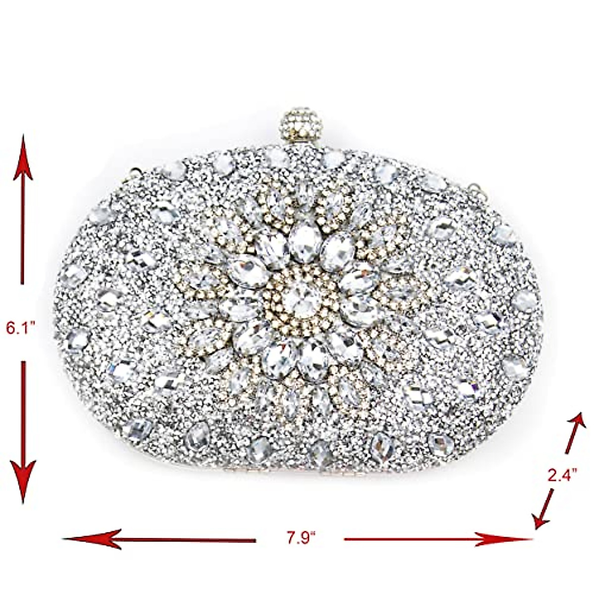 Ofuleo Luxury Crystal Clutch Women Rhinestone Evening Bag for Party and Wedding (Silver)