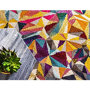 Unique Loom Estrella Collection Geometric, Triangles, Bright Colors, Abstract, Modern Area Rug, 9 ft x 12 ft, Multi/Beige