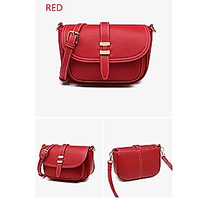 LOFFYMILLER Womens Shoulder Bag Genuine Leather Retro Snap Sling Handbag Satchel Bag for Woman (Red)