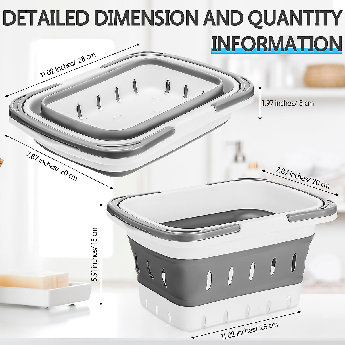 Sliner 2 Pack Portable Shower Caddy Basket with Handles,collapsible Small Storage Organizers Basket Plastic Shower Tote Basket for Cleaning Supplies College Dorm Organizer Bin(Gray)