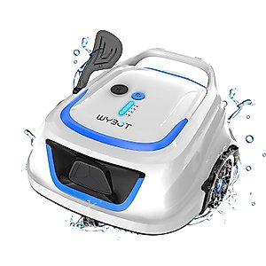 WYBOT A1 Cordless Robotic Pool Cleaner, Automatic Pool Vacuum with 120 Mins, Double Filters, LED Indicator, Fast Charging, Ideal for Above Ground Flat Pools - White Blue