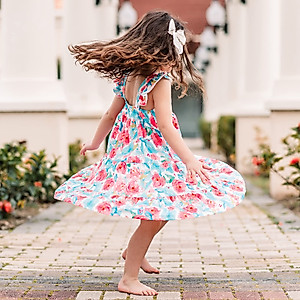 Girl Floral Dresses Size 6 Little Girls Dress Size 5 Pink Casual Sundresses 5T A-Line Knee-Length Pleated Frocks