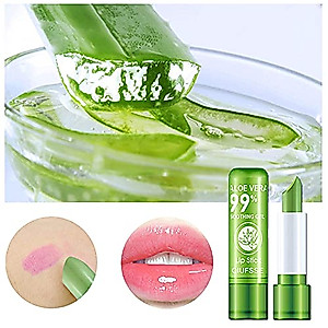 QIUFSSE 2PCS Aloe Vera Lipstick, Moisturizing Aloe Lipstick Magic Temperature Color Change Lipstick Lip Balm Lip Stain Long Lasting Waterproof Lip Makeup