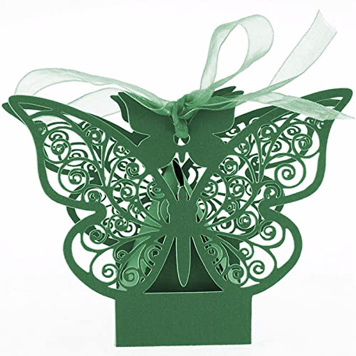 50x Atrovirens Green Butterfly Laser Cut Favor Boxes Cookie Present Boxes with Ribbons Cute Chocolate Box for Wedding Girl Bridal Birthday Party Baby Shower Favors Decoration