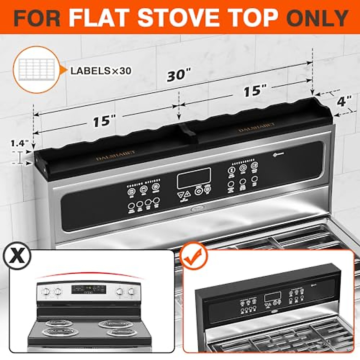 DALSHABET Bamboo Stove Top Magnetic Shelf Rack, Kitchen Organizer Spice Rack Over The Stovetop Shelf with Labels- Black (15"×2 Pieces Up to 30" Length)