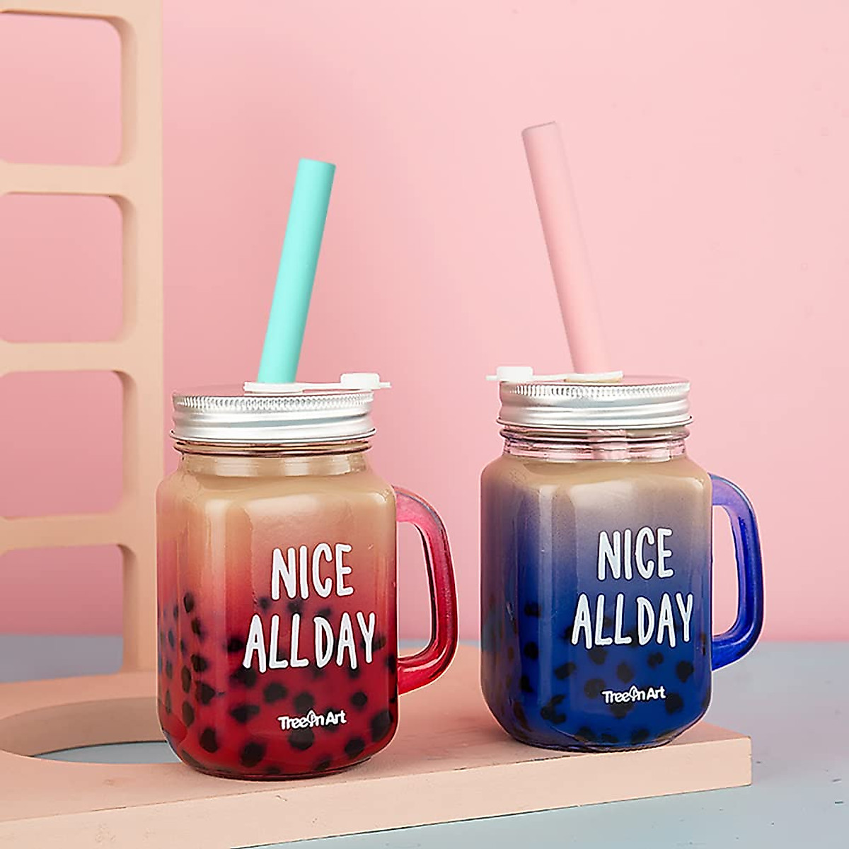 ALINK 8 Counts Reusable Silicone Boba Tea Straws with Brush