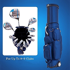 QHH Lightweight Golf Stand Bag with Locking Wheels Chassis & 6 Way Dividers Golf Travel Bag Easy Carry Space Saving Waterproof and Durable