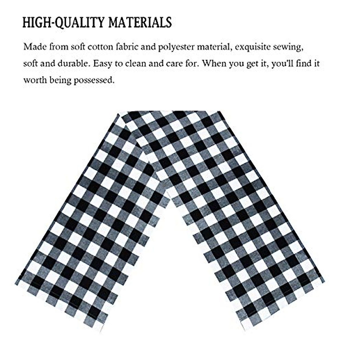 Senneny Buffalo Check Table Runner Cotton Black and White Plaid Classic Stylish Design for Family Dinner Christmas Holiday Birthday Party Table Home Decoration (White and Black, 14 x 72 Inch)