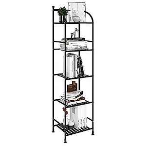 FKUO 5 Tier Bathroom Storage Open Shelf Unit, Free-Standing Metal Corner Rack Shelving for Kitchen, Living Room, Hallway (Black, 5 Tier)