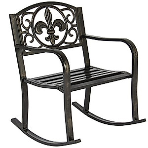 Best Choice Products Outdoor Metal Rocking Chair Seat for Patio, Porch, and Deck w/Scroll Design and Bronze Finish, Black