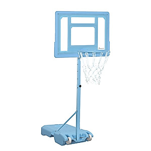 Soozier Poolside Basketball Hoop Stand, 36.5"-48.5" Height Adjustable Portable Hoop System w/Clear Backboard & Fillable Base for Whole Family, Blue, White