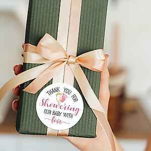 Pink Baby Shower Stickers, Thank You for Showering Our Baby with Love Stickers, Baby Shower Favors for Girls, Thank You Stickers Baby Shower, 2 Inch, Pack of 50.