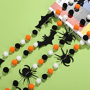 9.84 Ft Halloween Theme Banner, 2 PCS Horrible Spider Bat Banner Black White Orange Party Banner Felt Ball Halloween Garland for Halloween Haunted Houses Decors Doorways Home Mantel Supplies