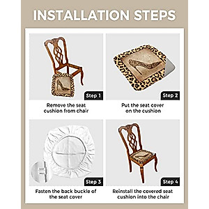 MUSEDAY Leopard Print Seat Covers for Dining Room Stretch Chair Seat Covers Set of 6, Removable Washable Chair Seat Protector Cushion Slipcovers for Kitchen, Brown Animal Texture High Heels