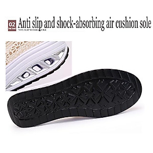 Women's Floral Embroidery Lace Mesh Air Cushion Sneakers,Comfortable Orthopedic Diabetic Walking Toning Shoes Breathable Slip On Platform Loafers (Black,6)