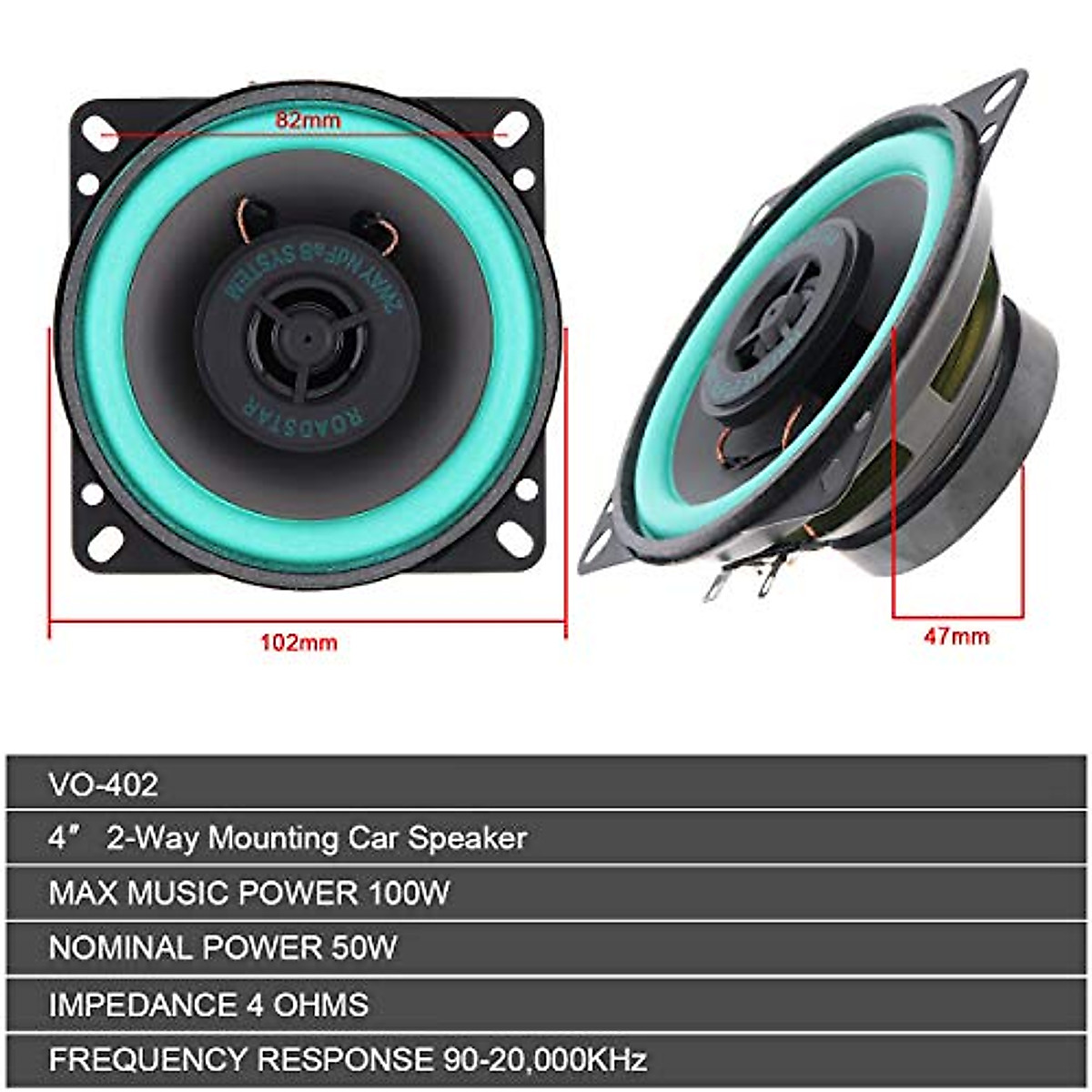 ePathChina 4 Inch 100W Universal Car HiFi Coaxial Speaker Vehicle Door Auto Audio Music Stereo Full Range Frequency Loudspeaker