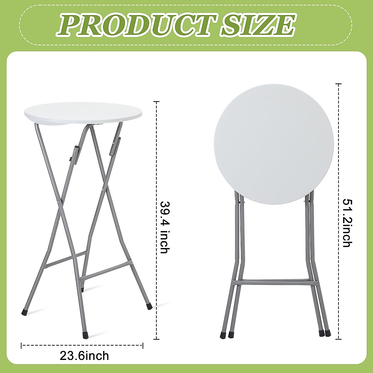 Hoteam 3 Pack Round Folding Table Round Cocktail Tables 23.6 x 44 Inch White High Top Table Portable Pub Bistro Highboy Furniture Table for Party, Backyard, Wedding, Indoor Outdoor Banquet, Events