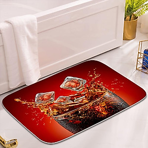 Red Soft Drink Ice Modern Bath Rugs for Bathroom Non Slip Door Rug with Rubber Backing Memory Foam Absorbent Mat Kitchen Floor Carpet (16W x 24L)